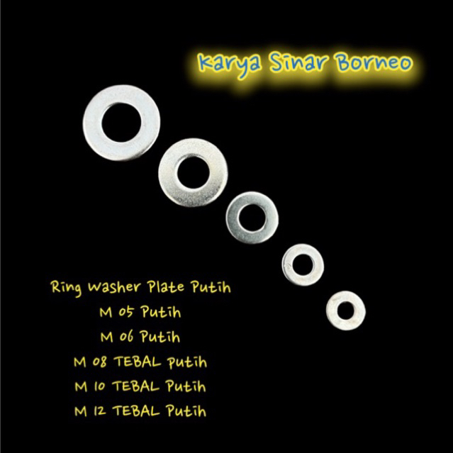 Jual Ring Washer Plat Besi M3,M4,M5, M6, M8, M10, M12 putih | Shopee Indonesia