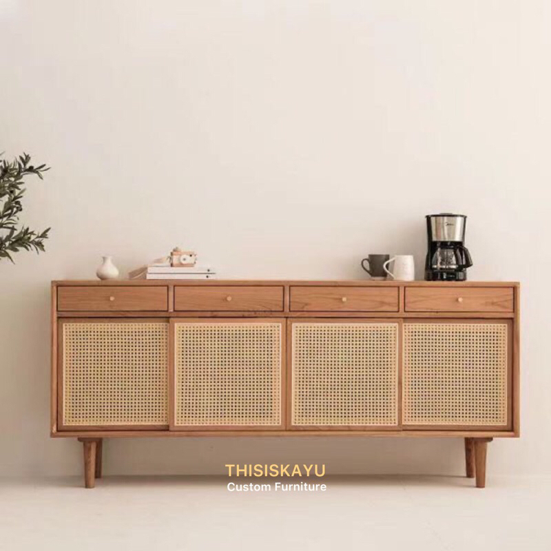 Jual KABINET RUANG TAMU KAYU JATI ASLI DENGA ANYAMAN ROTAN | BUFFET ...