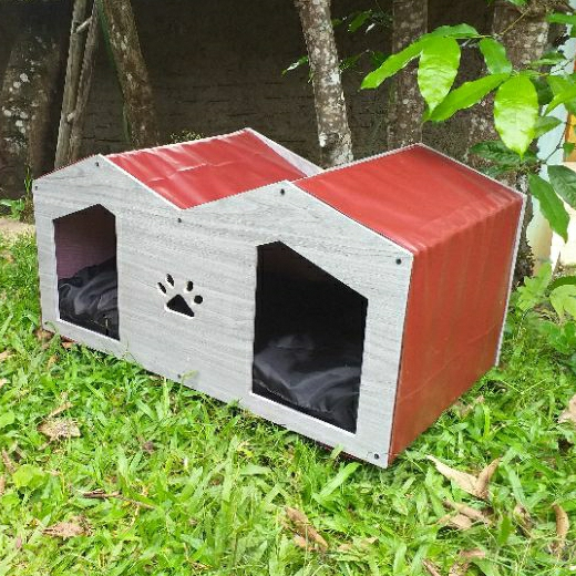 Jual rumah kicing outdoor double home dua rumah jadi satu rumah kucing ...