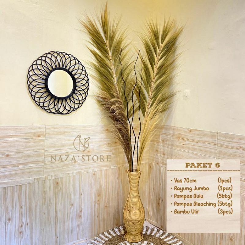 Jual Vas Rotan 70cm + Bunga Kering Rayung Pampas Tinggi 2Meter | Shopee ...
