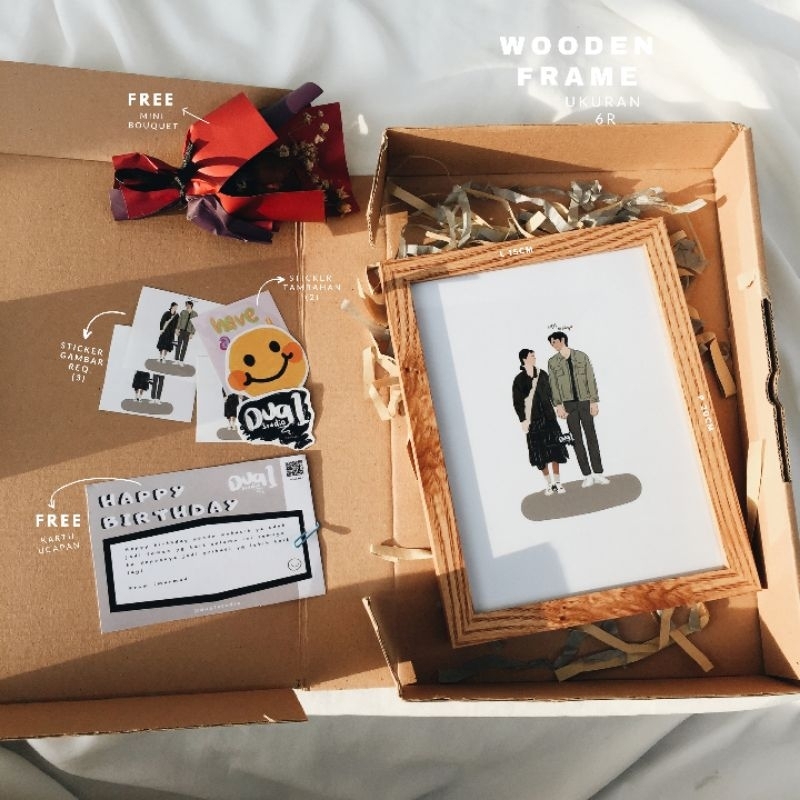 Jual ILUSTRASI WAJAH / BINGKAI KAYU PREMIUM MURAH/ GIFT BOX HAMPERS ...