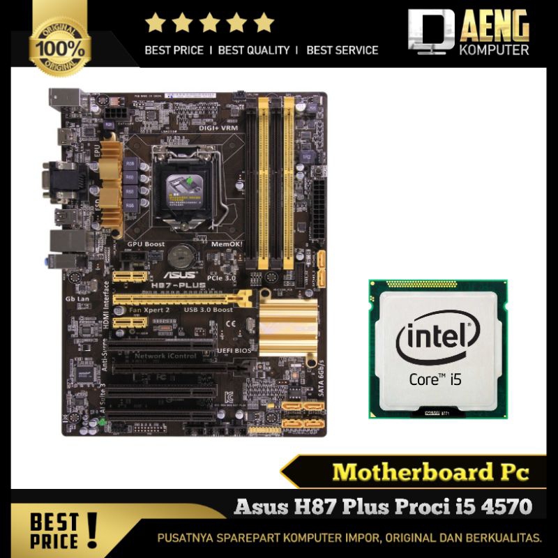 Jual Motherboard Mainboard Mobo Pc Atx Gaming Asus H87 -PLUS 1150 Paket Prosesor intel Core i5 ...