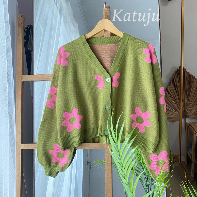 Jual CARDIGAN CROP RAJUT MOTIF BUNGA FLY | Shopee Indonesia
