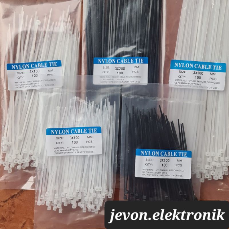 Jual Kabel Ties 3x100 3x150 3x200 mm Putih Hitam Nylon Cable Tie Tis 3 ...