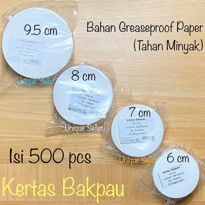Jual Kertas Bakpau 9.5cm 8cm 7cm 6cm isi 500 Tahan Minyak / Alas Bakpau ...