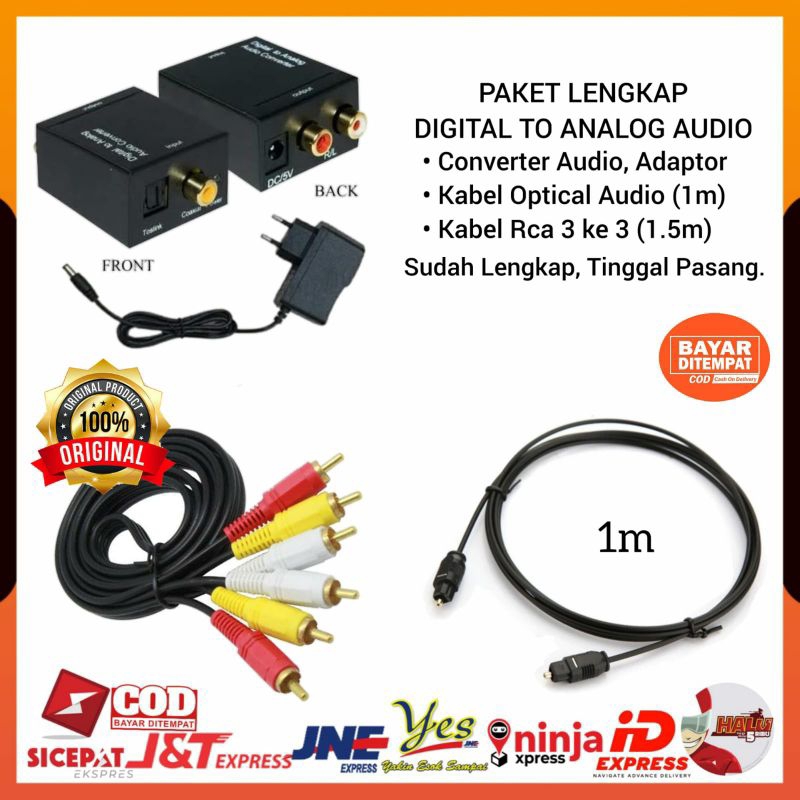 Jual (COD) PAKET LENGKAP DIGITAL TO ANALOG AUDIO CONVERTER DARI TV KE HOME THEATER SPEAKER AKTIF ...