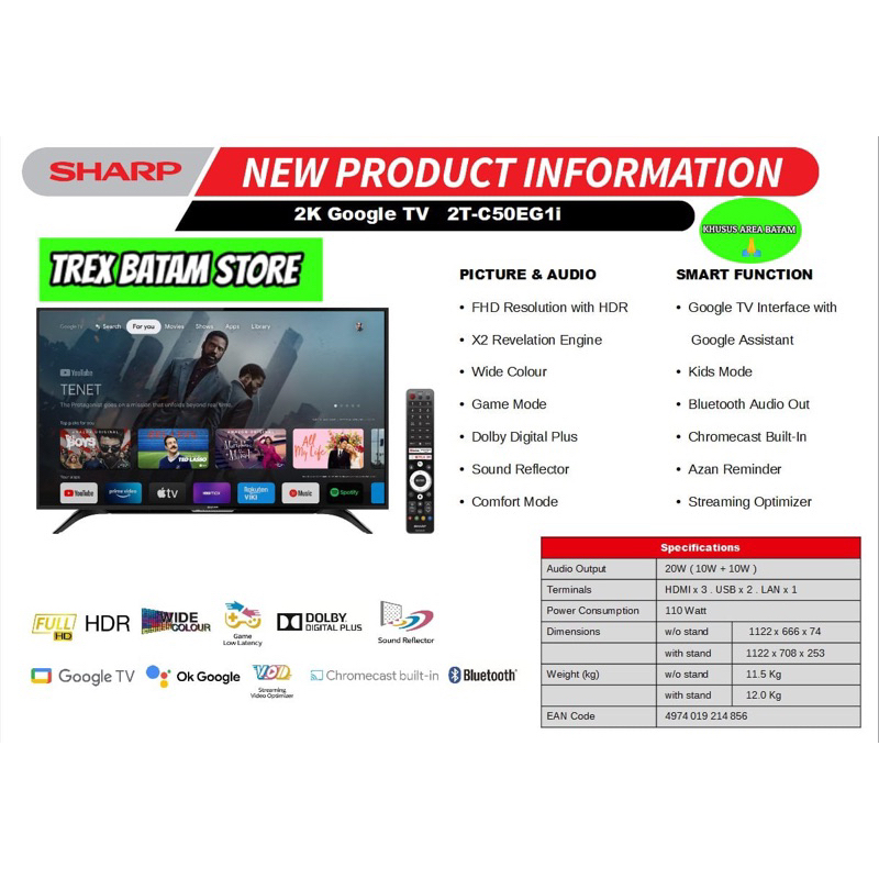 Jual SHARP 2T-C50EG1i LED TV 50 INCH ANDROID SMART (BATAM) | Shopee Indonesia