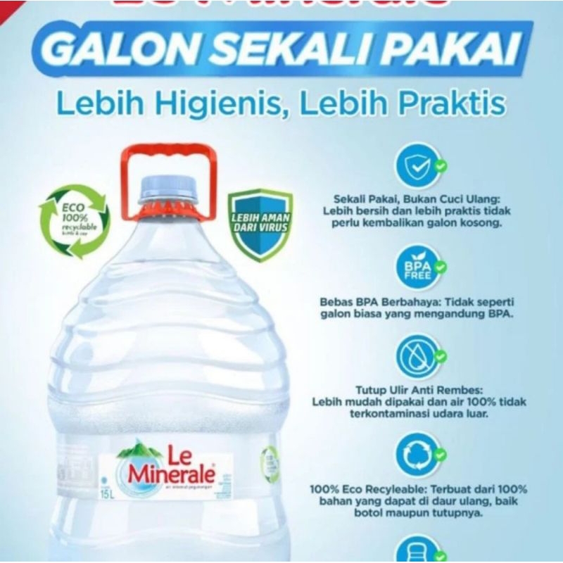 Jual Le minerale galon 15 liter ( air+ galon ) | Shopee Indonesia