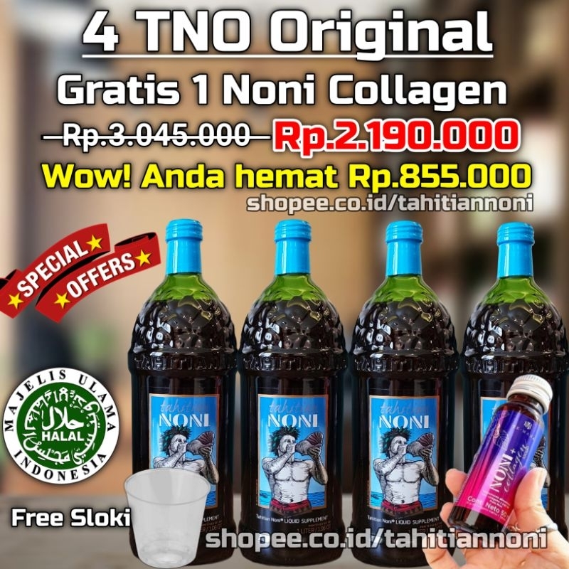 Jual Spesial Promo 4 Tahitian Noni Juice TNO Original Free 1 Sloki dan Free 1 botol Noni ...