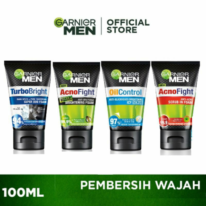 Jual Garnier Men Oil Facial Wash Series Acno Fight | Wasabi | Turbo Bright | Oil Control 100 ml ...