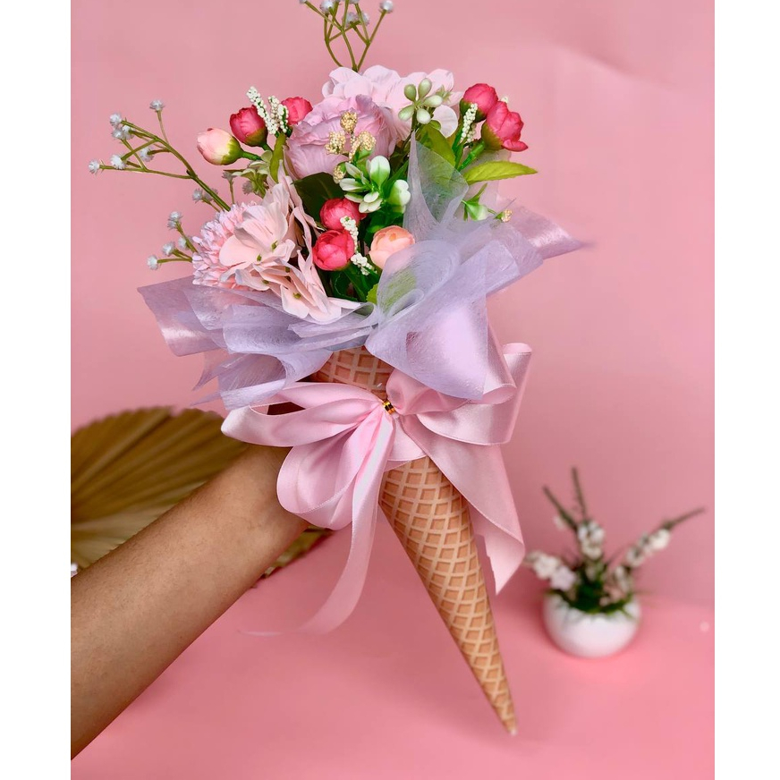 Jual Buket Bunga Wisuda Buket Bunga Es Krim Bucket Bunga Plastik Tidak Layu Gratis Kartu Ucapan