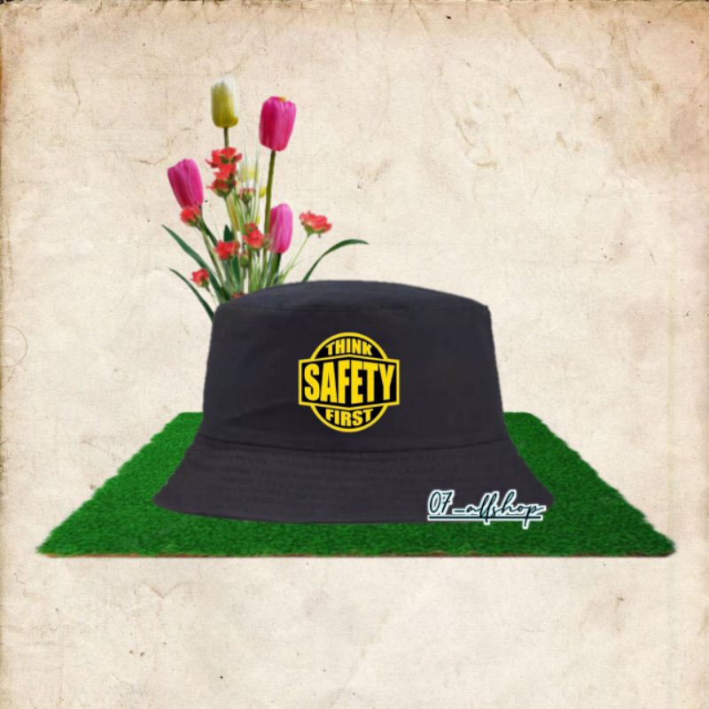 Jual Topi Bucket Hat Pria Wanita Unisex Distro THINK SAFETY FIRST polos ...