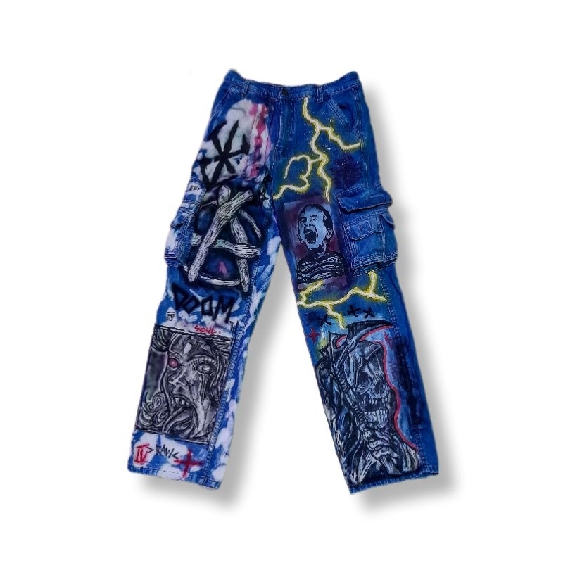 Jual cargo denim pants rework design// darkxx | Shopee Indonesia