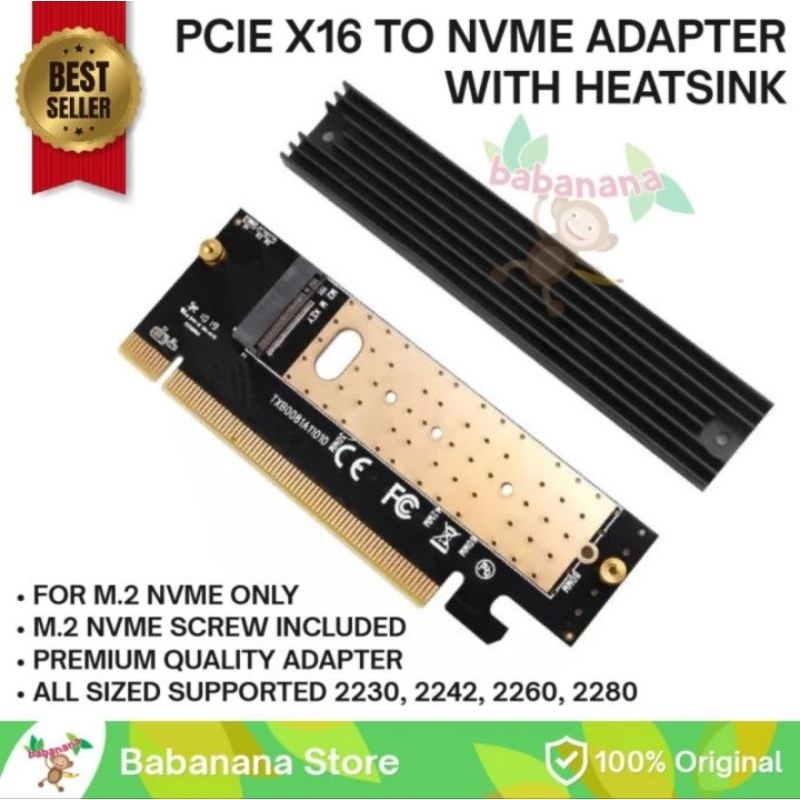 Jual PCIE X16 TO NVME WITH HEATSINK ADAPTER CONVERTER SSD PCI-E PCI ...