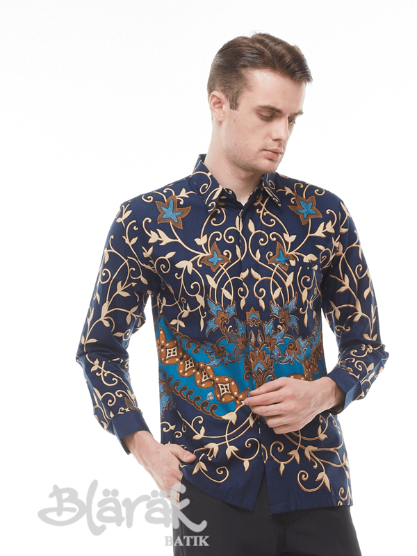 Jual BLARAK - Baju Batik Pria Flora Kersa Biru | Shopee Indonesia