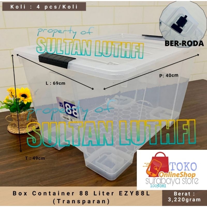 Jual ezy box container plastik + roda transparan clear series 88 liter ...