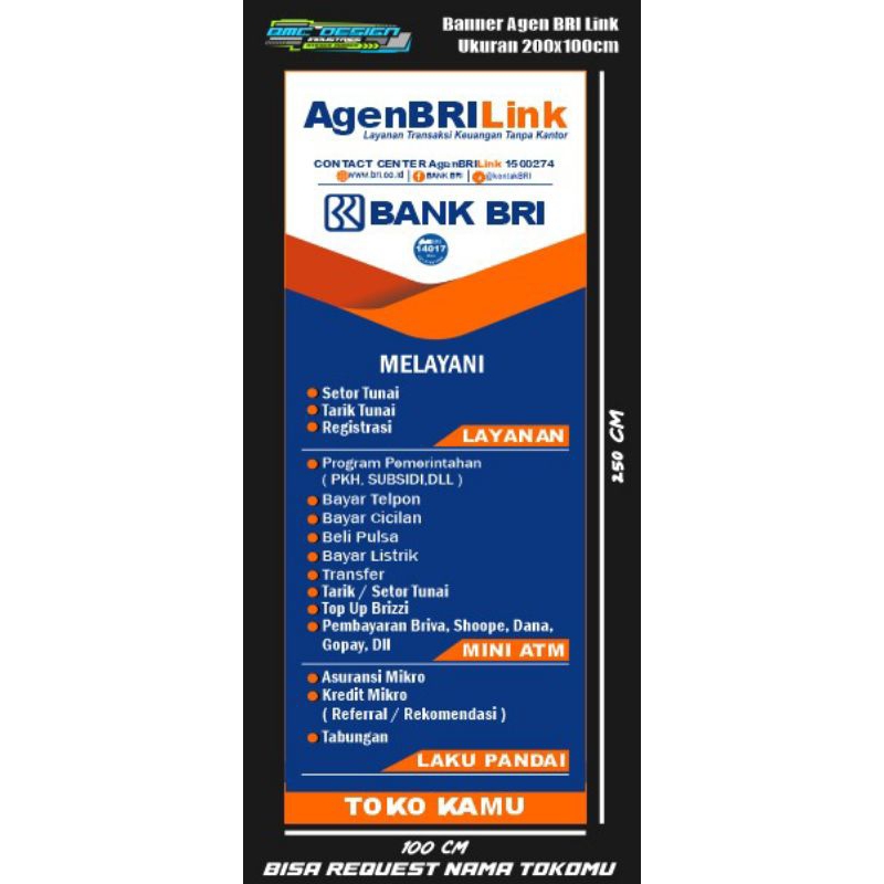 Jual BANNER SPANDUK AGEN BRI LINK ukuran 250x100cm (BISA REQUEST NAMA ...