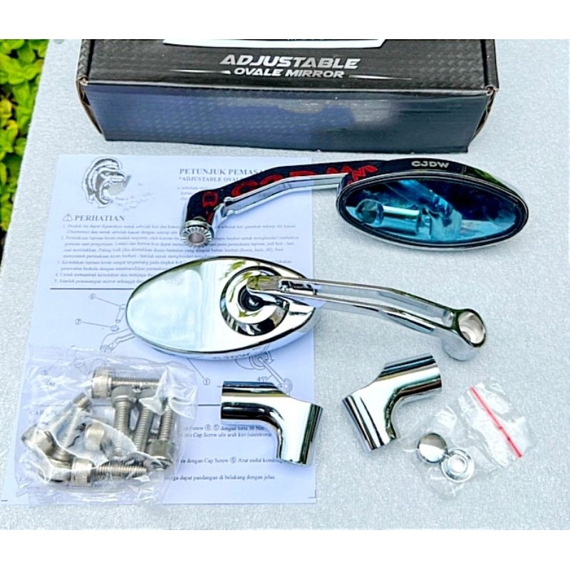 Jual spion tanduk krom oval bulat model posh Daytona ovale kaca biru ...