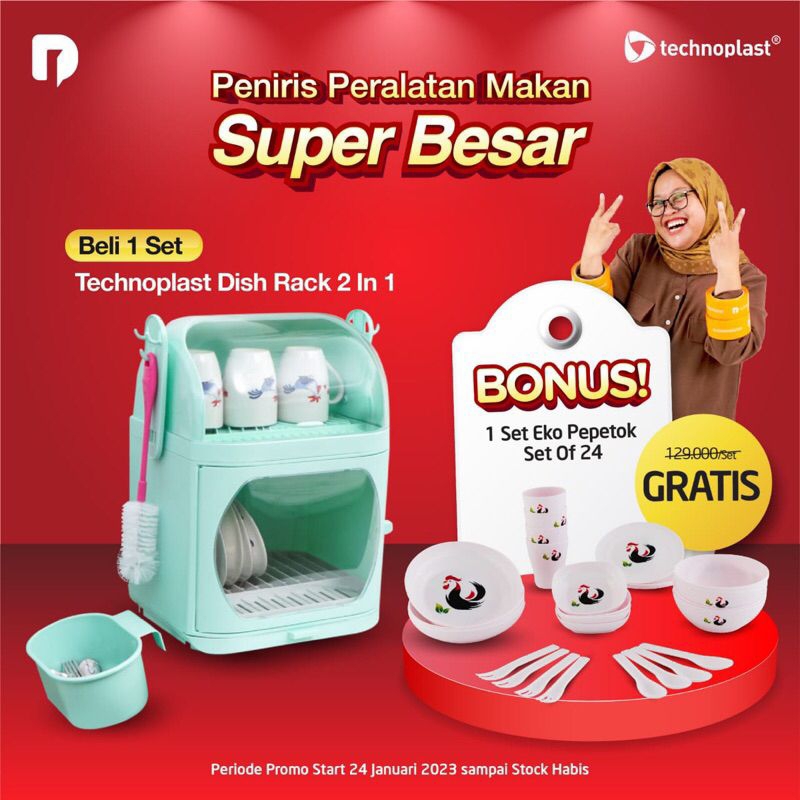 Jual Rak Piring Technoplast Dish Rack 2 in 1 Rak Peniris Piring ...