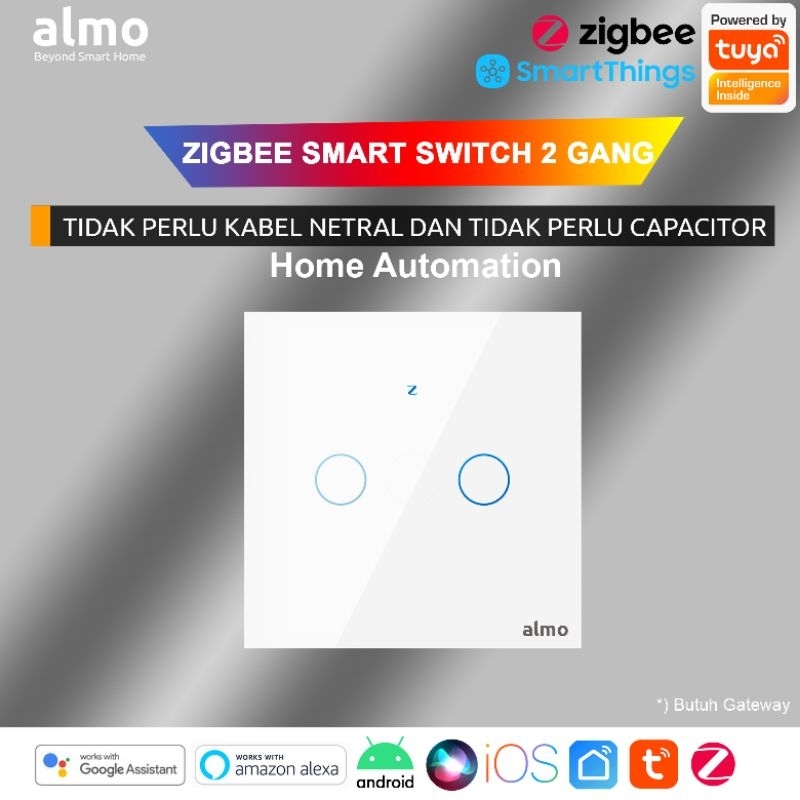 Jual ALMO Tuya Zigbee Smart Switch EU 2 Gang Putih Saklar Home ...