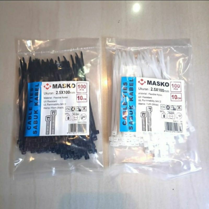 Jual Kabel Ties Masko 10 Cm 2.5x100MM Cable Sabuk Serut Tis 10Cm 2,5 x ...