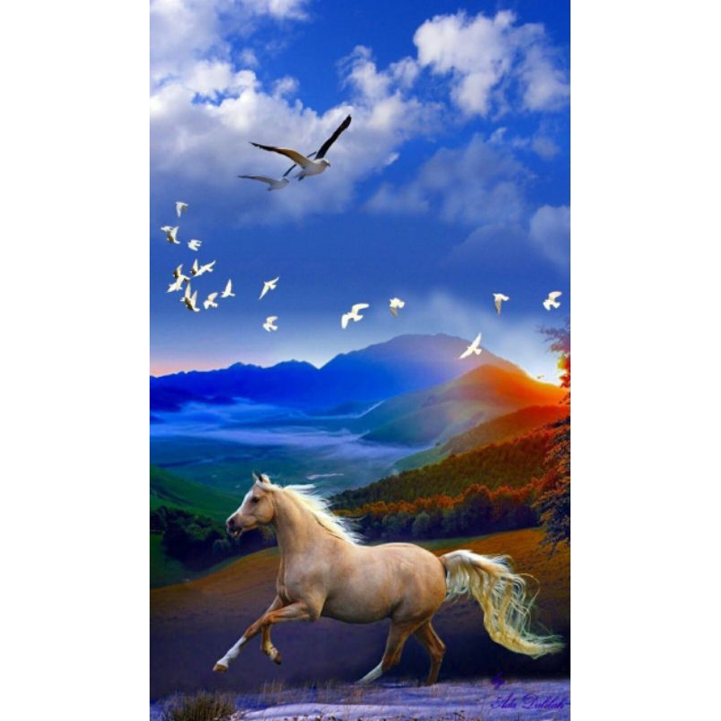 Jual hiasan dinding cetak kuda lari plus bingkai real pict ukuran 65*45 ...