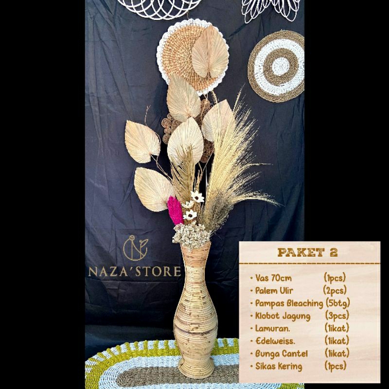 Jual SET DAUN PAMPAS RAYUNG PALEM KERING DENGAN POT ROTAN 70CM | Shopee ...