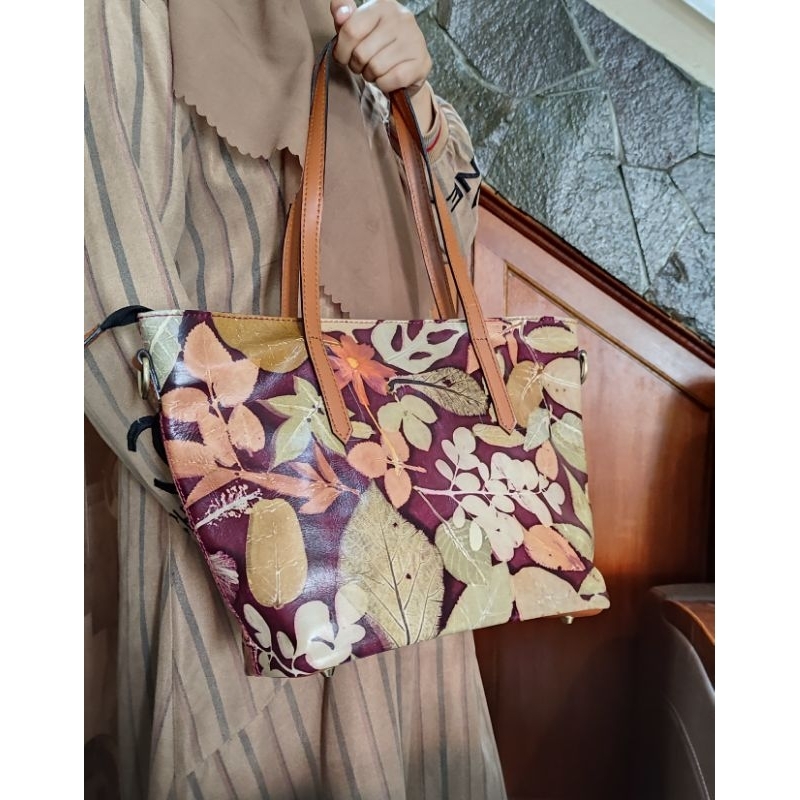 Jual Tas Kulit Ecoprint Tas Kulit Asli Tas Wanita Totebag size L ...