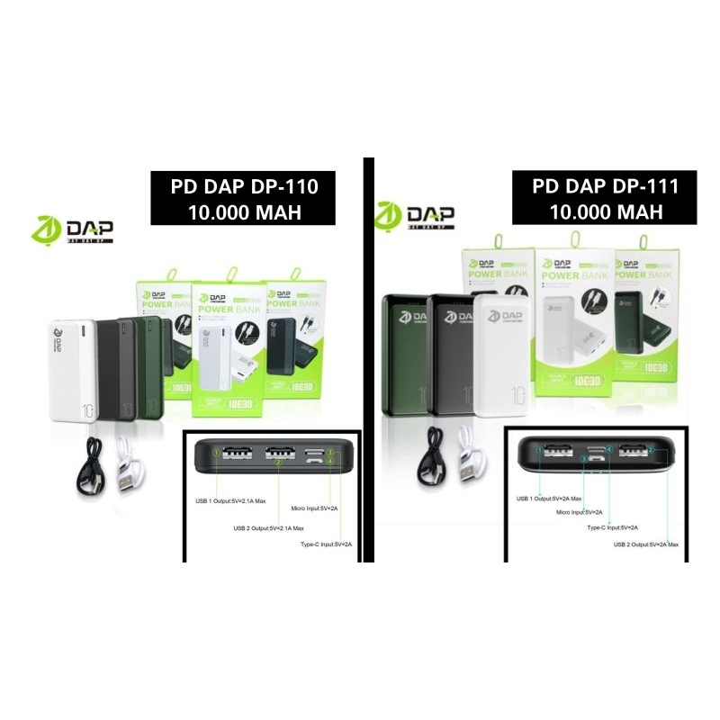 Jual Powerbank DAP 10000MaH DP110 DP111 Slim 2 Output Free Micro USB ...