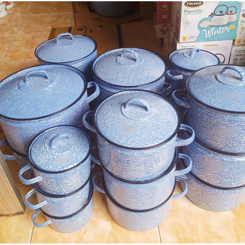 Jual Panci blirik lurik biru enamel jadul ukuran 26cm 28cm dan 30cm ...