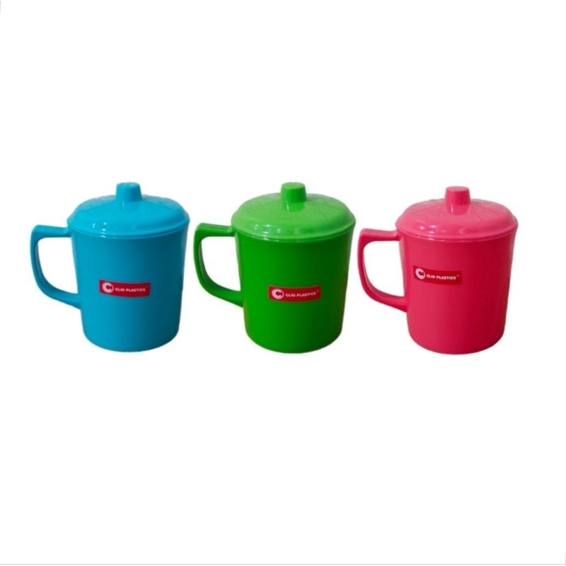 Jual Gelas Mug + Tutup Gelas Cangkir Plastik Gagang Clio - Food Save ...
