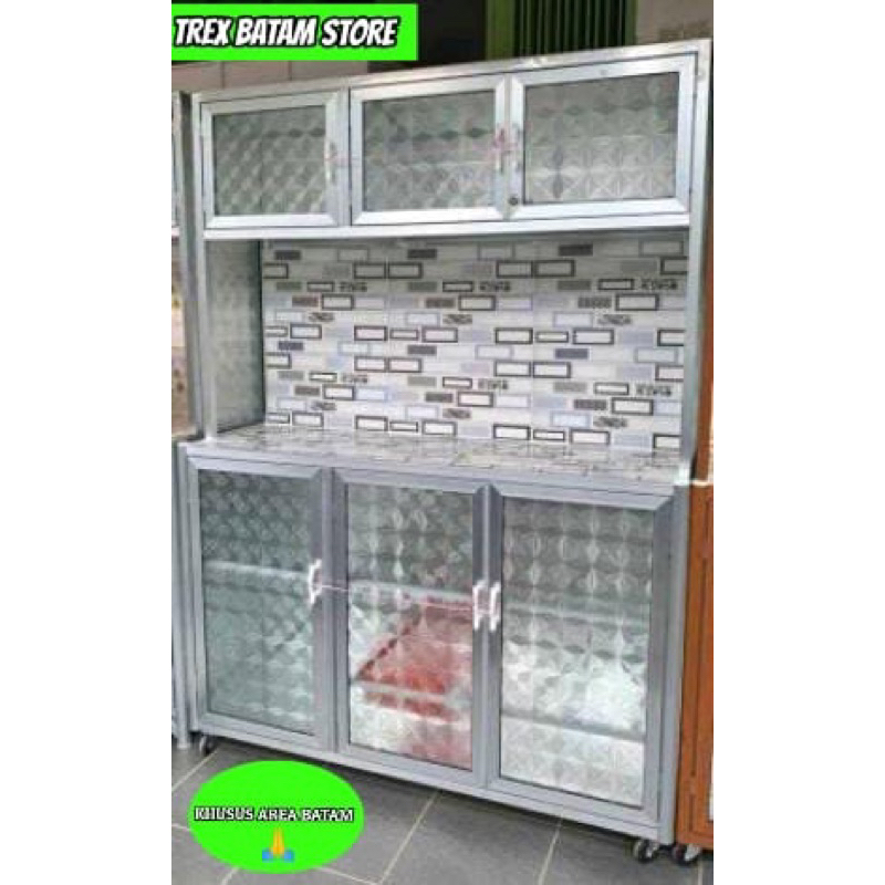 Jual LEMARI RAK PIRING ALUMINIUM KACA 3 PINTU POLOS (BATAM) | Shopee ...