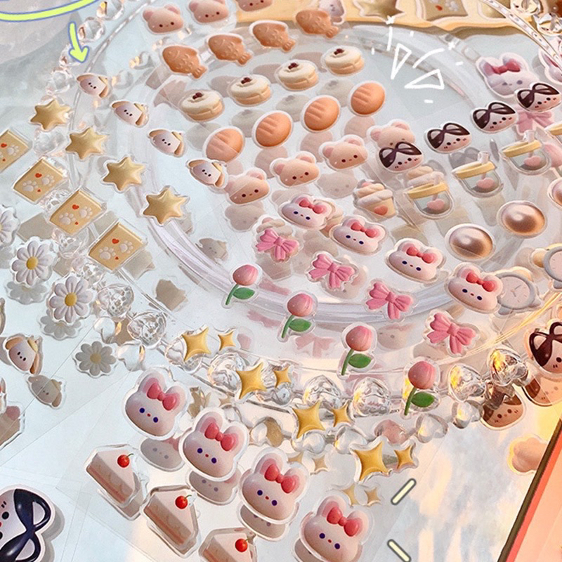 Jual 3 lembar stiker bahan PET 3D timbul lucu motif beruang kucing ...