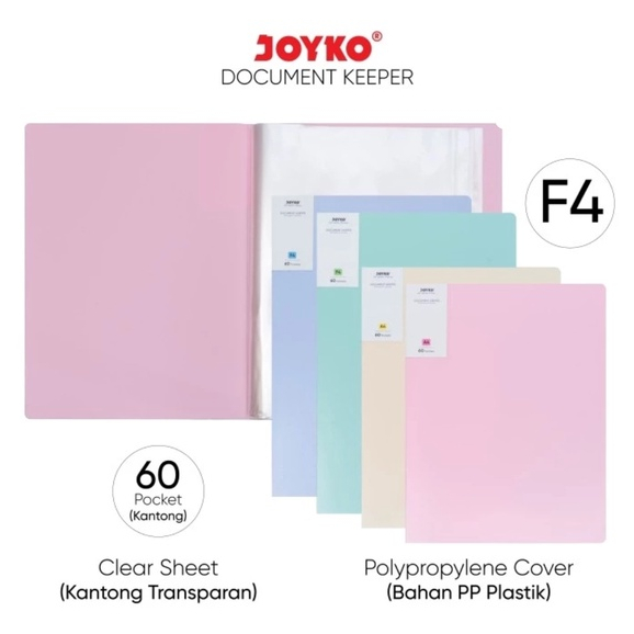 Jual Joyko Dokumen Keeper / Clear Holder DK-F60F4 F4 60 Sheet Pastel ...