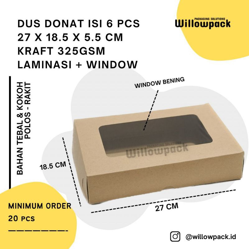 Jual DUS DONAT ISI 6 KRAFT BOX 27x18.5x5.5 LAMINASI WINDOW | Shopee ...