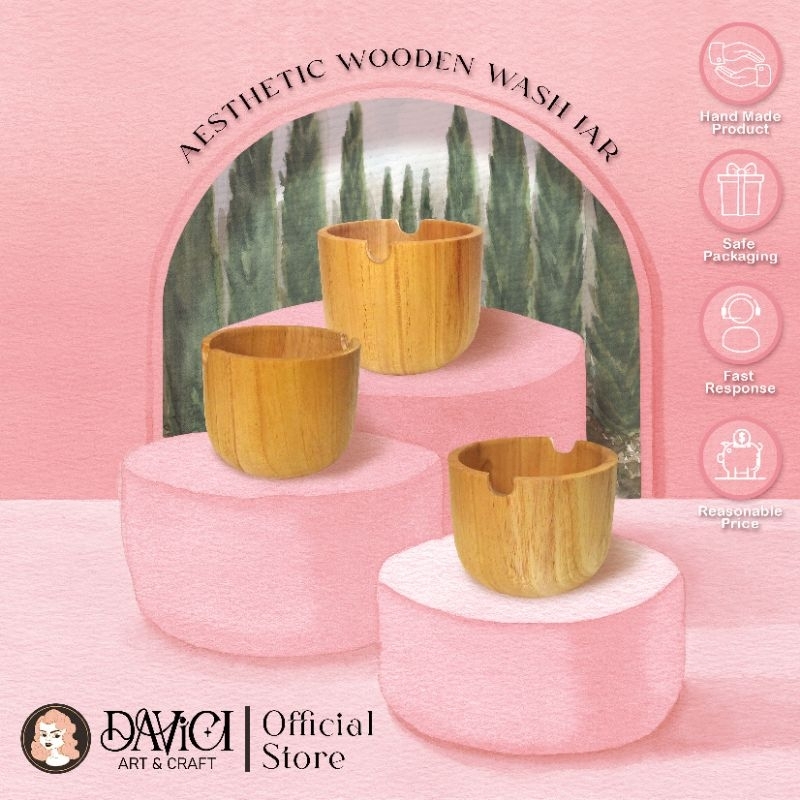 Jual DAVICI Aesthetic Wooden Wash Jar / Tempat cuci kuas kayu / Wadah ...