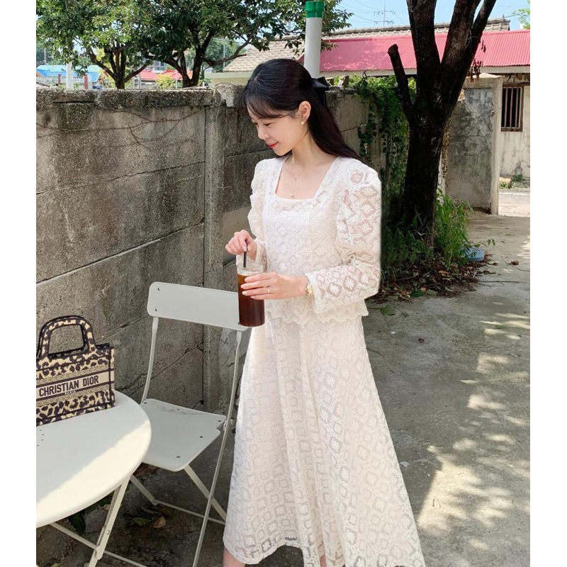 Jual Chrissy Dress Korean Summer Dinner Mewah Elegant Midi Lengan ...