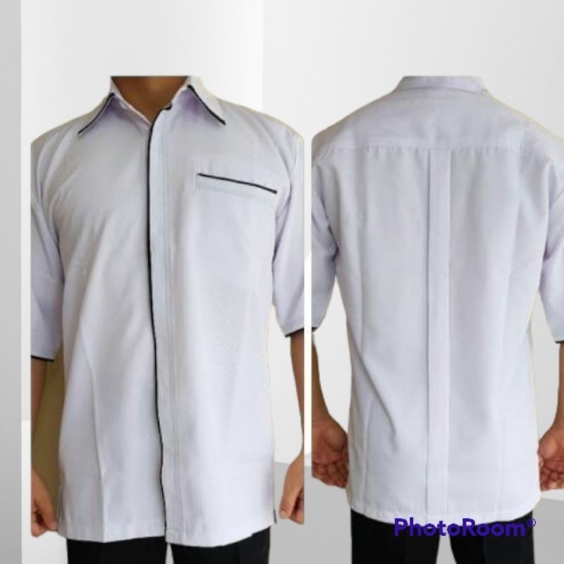 Jual Baju Seragam Putih Lis Hitam Tangan Pendek | Shopee Indonesia