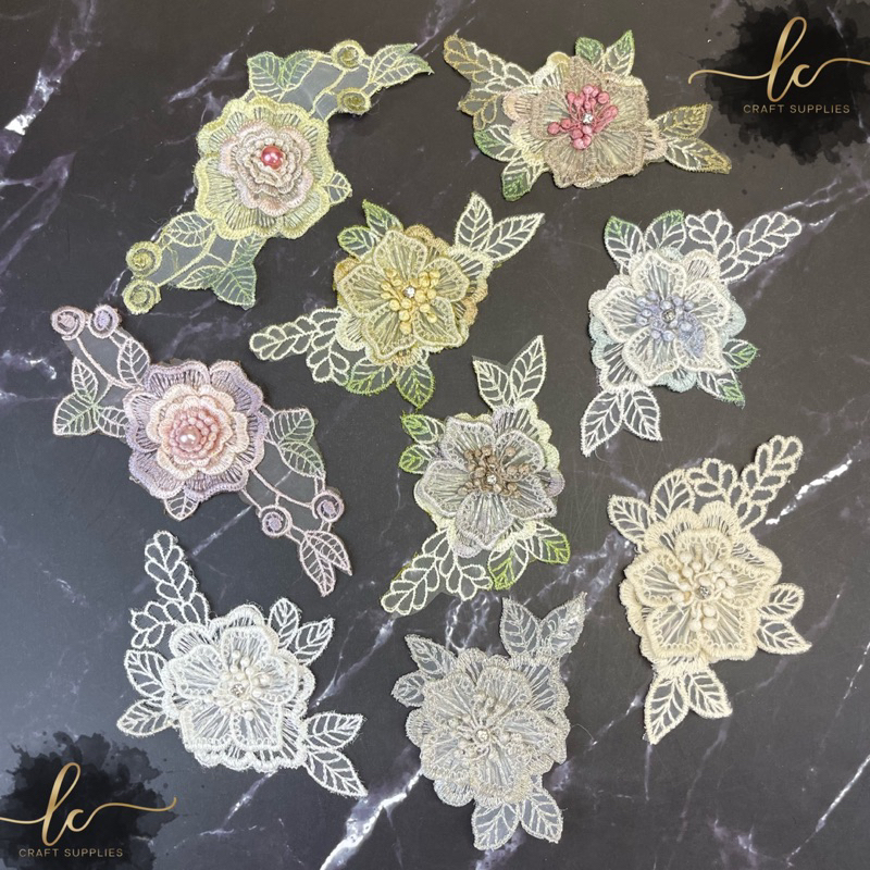 Jual Patch / Renda bordir bunga 3D / Bunga Tabur /Renda Susun / Patch ...