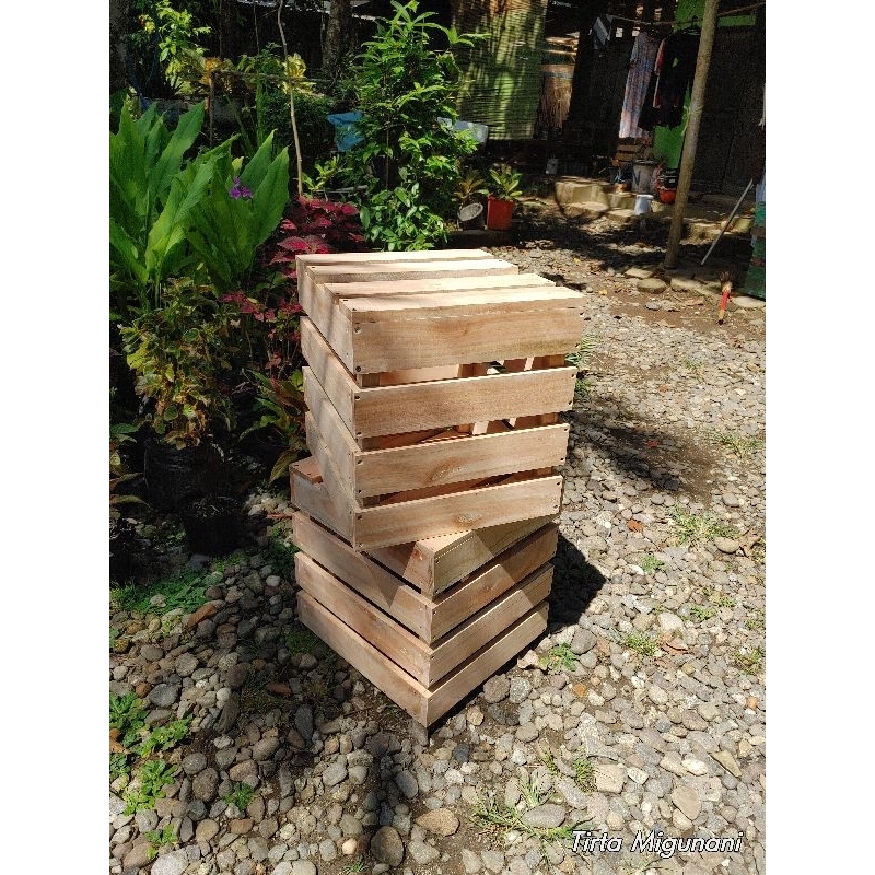 Jual Box kayu Wooden Crate box 40cmx40cmx40cm kotak penyimpanan kayu ...