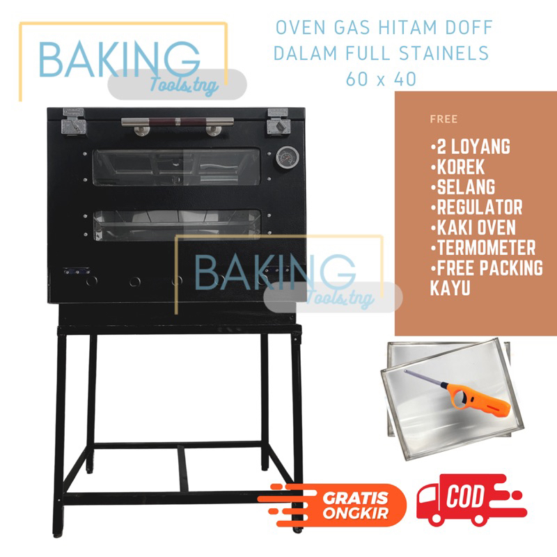 Jual OVEN GAS HITAM DOFF DALAM STAINLESS 60 x 40 1Pintu / free loyang ...