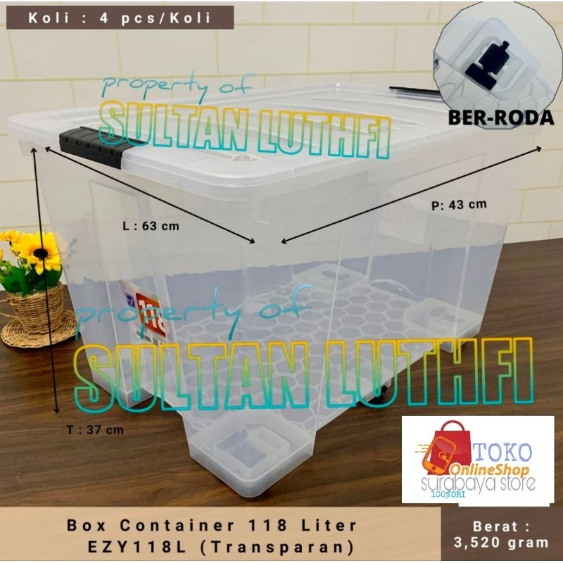 Jual ezy box container 118 liter + roda clear series transparan bening ...