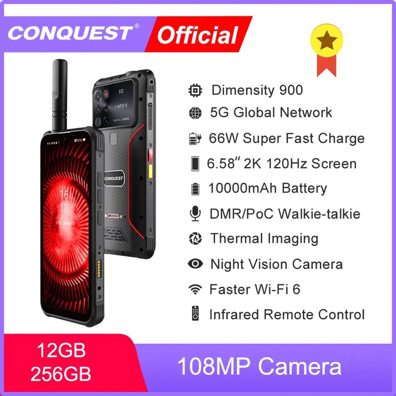 Jual Conquest S23 Rugged IP68 12GB+256GB DMR Walkie 10000mAh 5G NFC ...