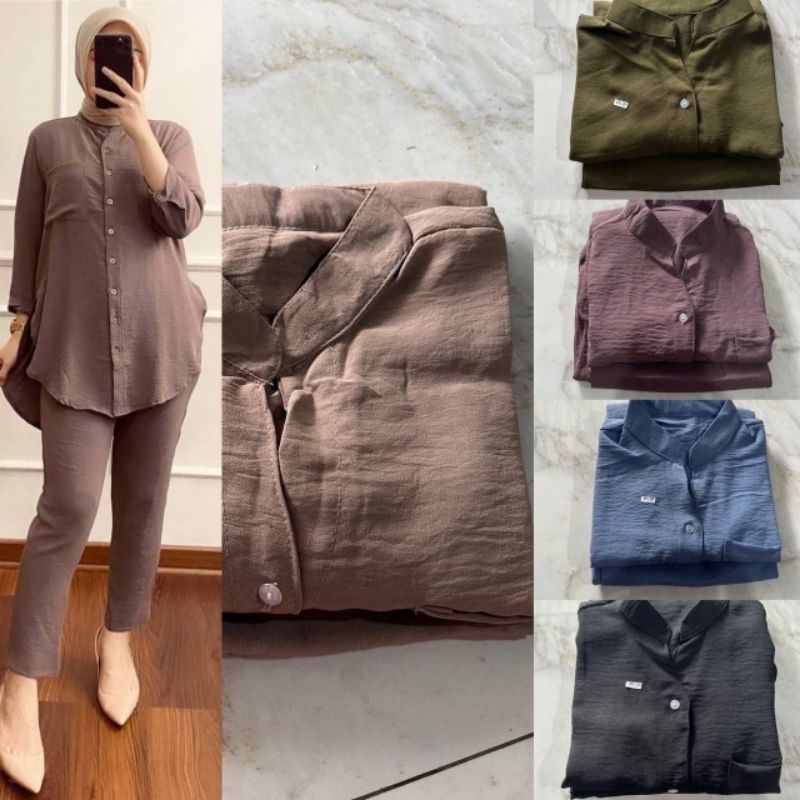 Jual (COD) One Set Cringkle Airflow Premium Setelan Wanita Crinkle Polos | Shopee Indonesia