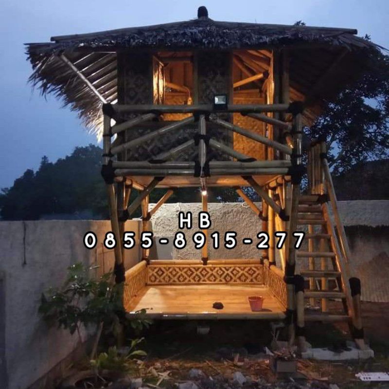 Jual saung bambu gazebo tingkat 2,5×2,5 m atap rumbia | Shopee Indonesia