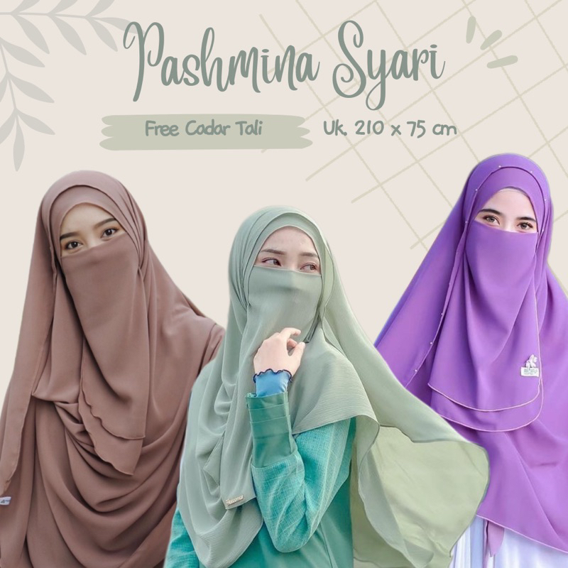 Jual pashmina syari set cadar tali 2 layer bahan Ceruty babydoll | pashmina 210cm cadar warna ...
