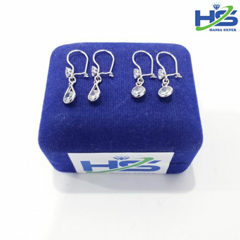 Jual Anting Perak Wanita Silver Asli 925 Lapis Emas Putih Model Agogo Batu Putih Lonjong Dan ...