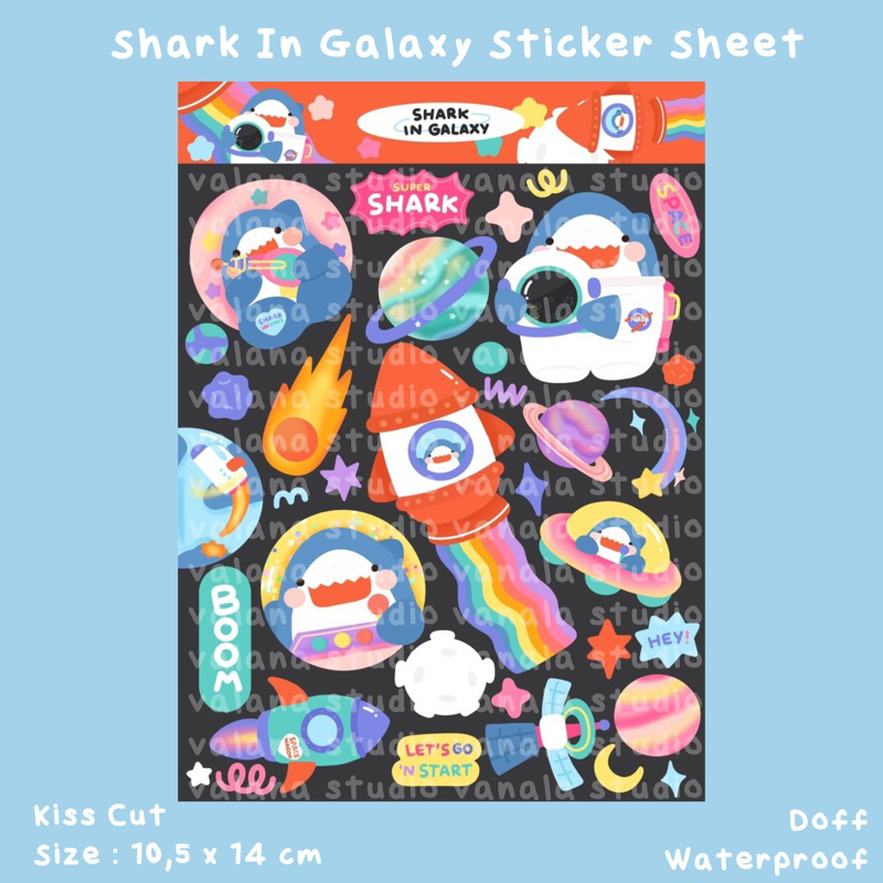 Jual Sticker Hiu Lucu / Shark In galaxy Sticker Set / Sticker Sheet ...