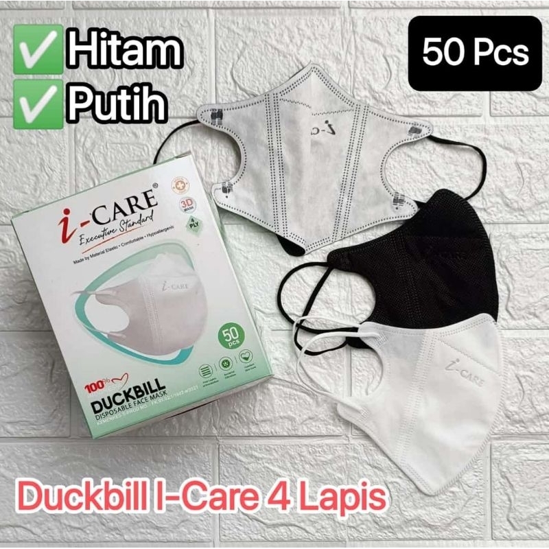 Jual Masker ducbil Putih/Hitam ICARE/ONCARE 4PLY isi 50pcs | Shopee Indonesia