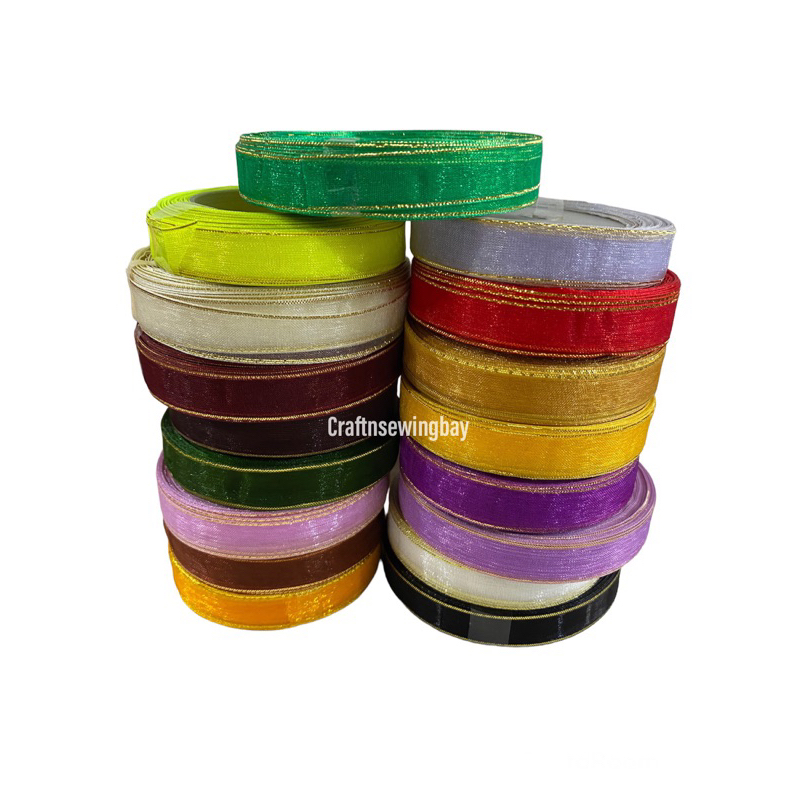 Jual Pita Organdi Pinggiran Les/ Organza Ribbon les mas 1/2inch 1,2cm ...